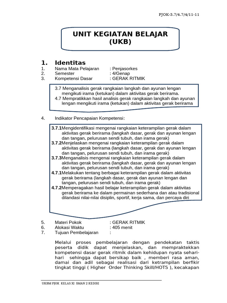 11.ukbm 3.7 Gerak Ritmik Kelas Xi | PDF