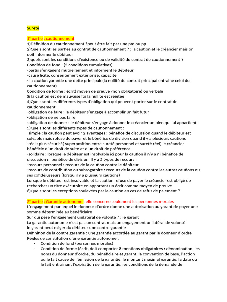Guide sur le Cautionnement et Garanties | PDF | Cautionnement | Débiteur