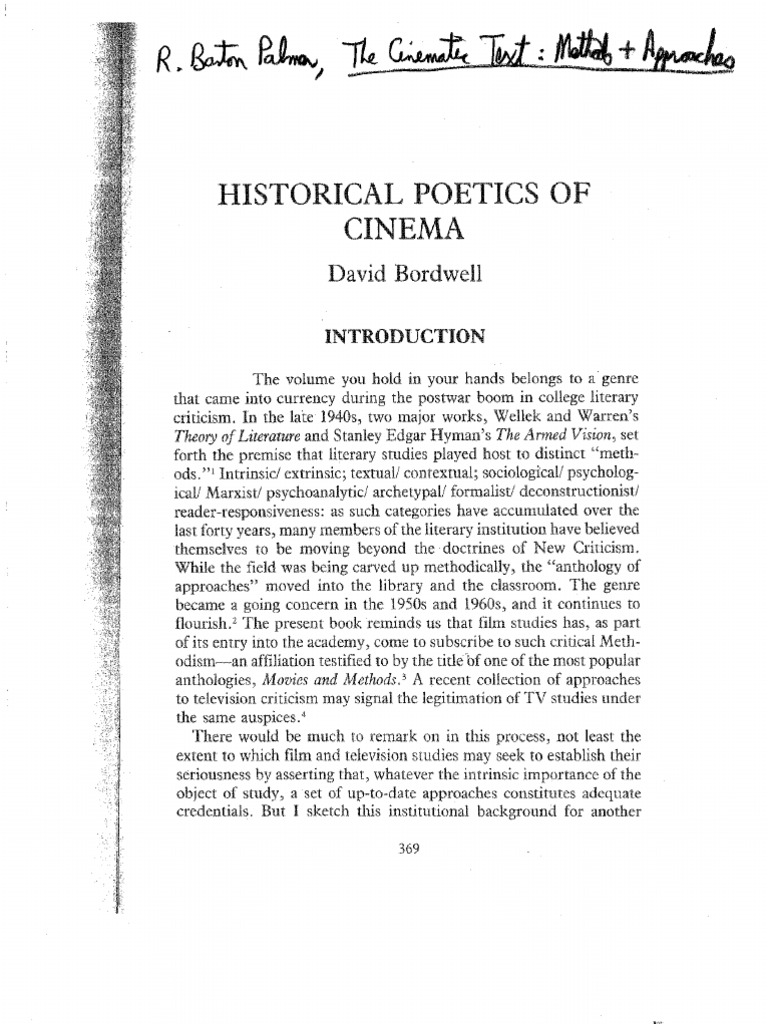 Bordwell Historical Poetics of Cinema | PDF