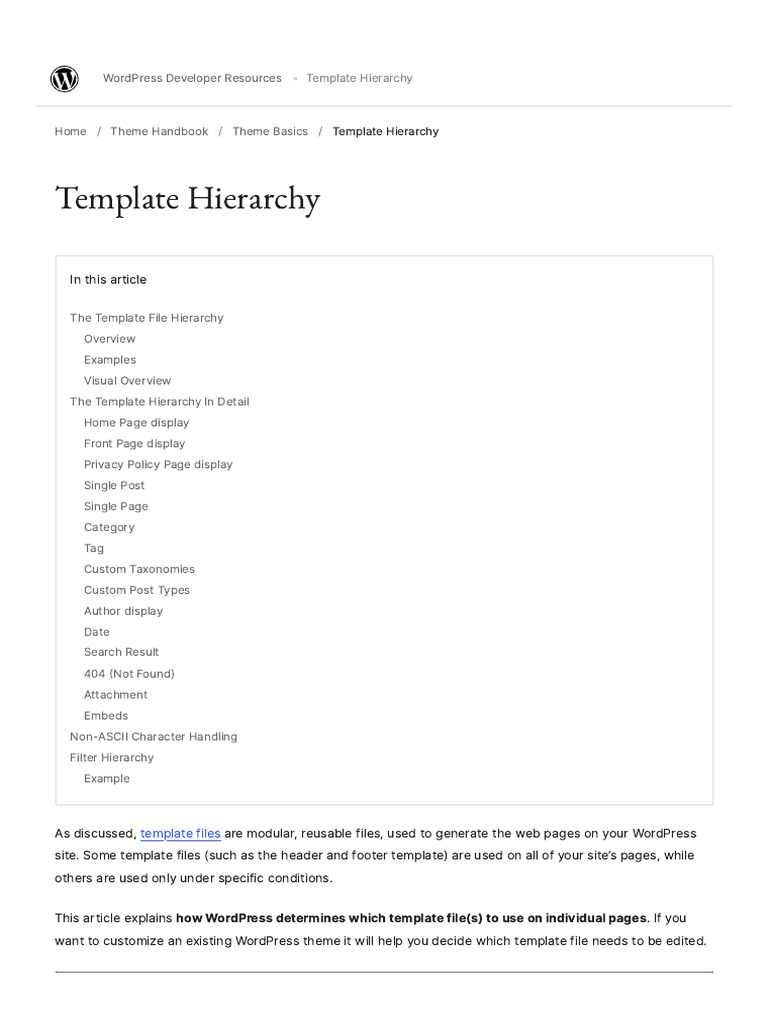 WordPress Template Hierarchy Guide | PDF | Word Press | Php