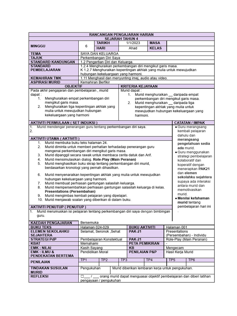 RPH MINGGU 6 SEJ THN 4 2023 BY CIKGU GORGEOUS.docx | PDF