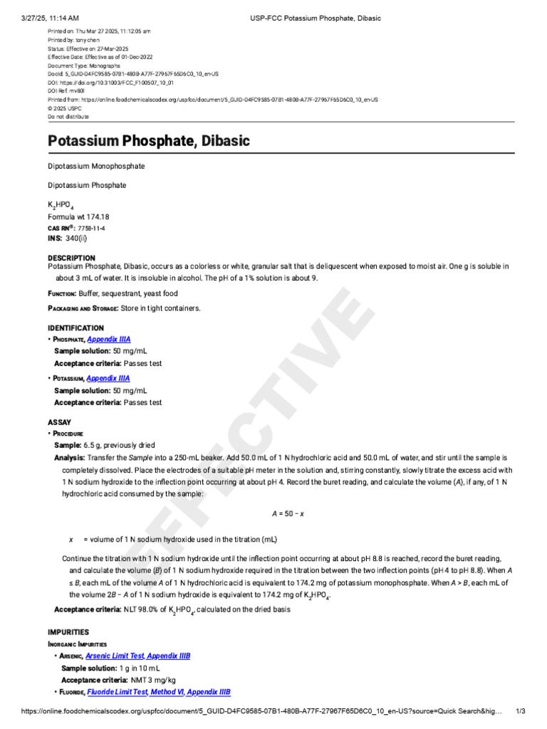 USP-FCC Potassium Phosphate, Dibasic | PDF | Chromatography | Acid
