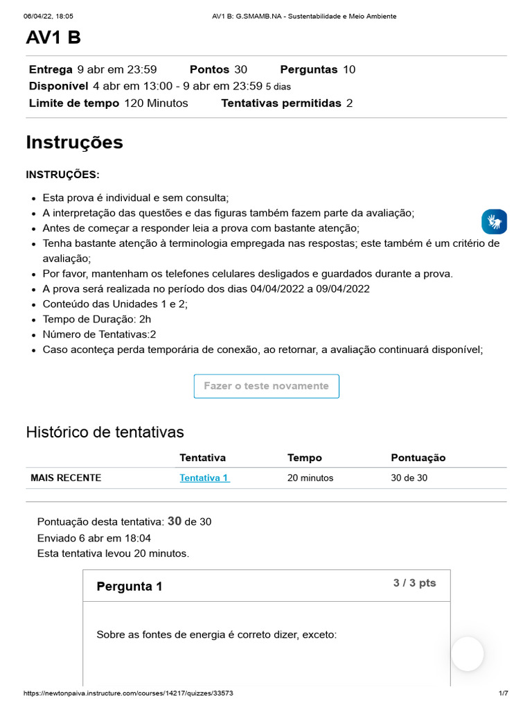 AV1 B - G.SMAMB - NA - Sustentabilidade e Meio Ambiente | PDF ...