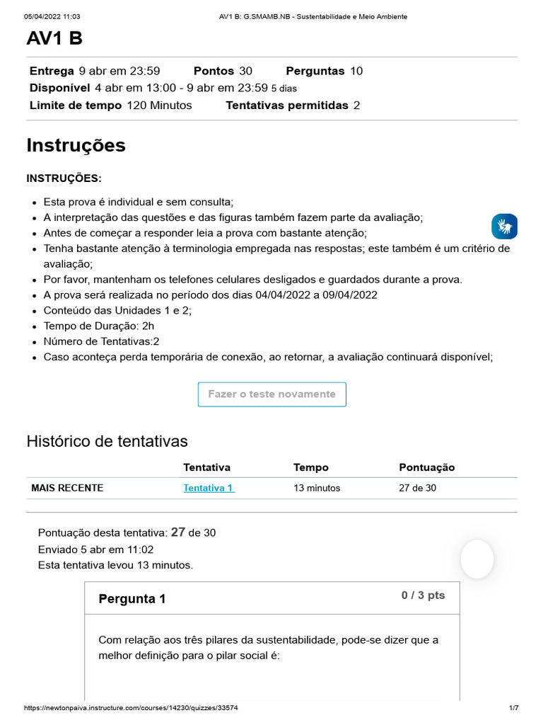 AV1 B - G.SMAMB - NB - Sustentabilidade e Meio Ambiente | PDF ...