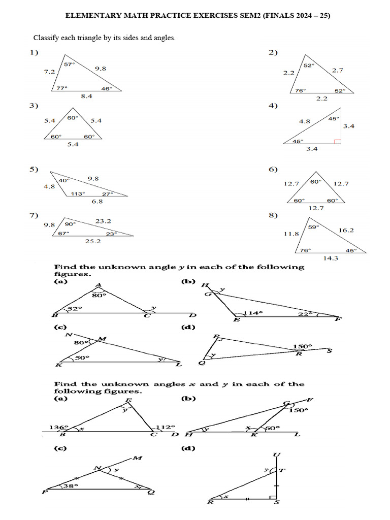 ELEMENTARY MATH PRACTICE EXERCISES SEM2 (FINALS 2024 - 25) | PDF