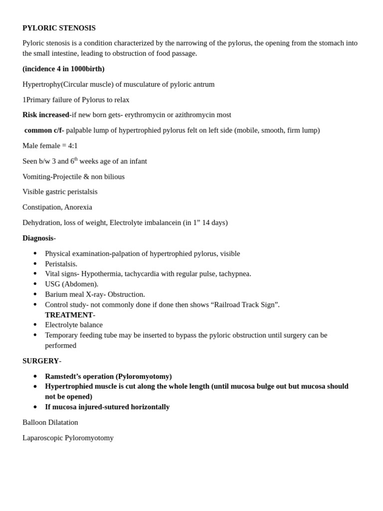Surgical Management of Pyloric Stenosis | PDF