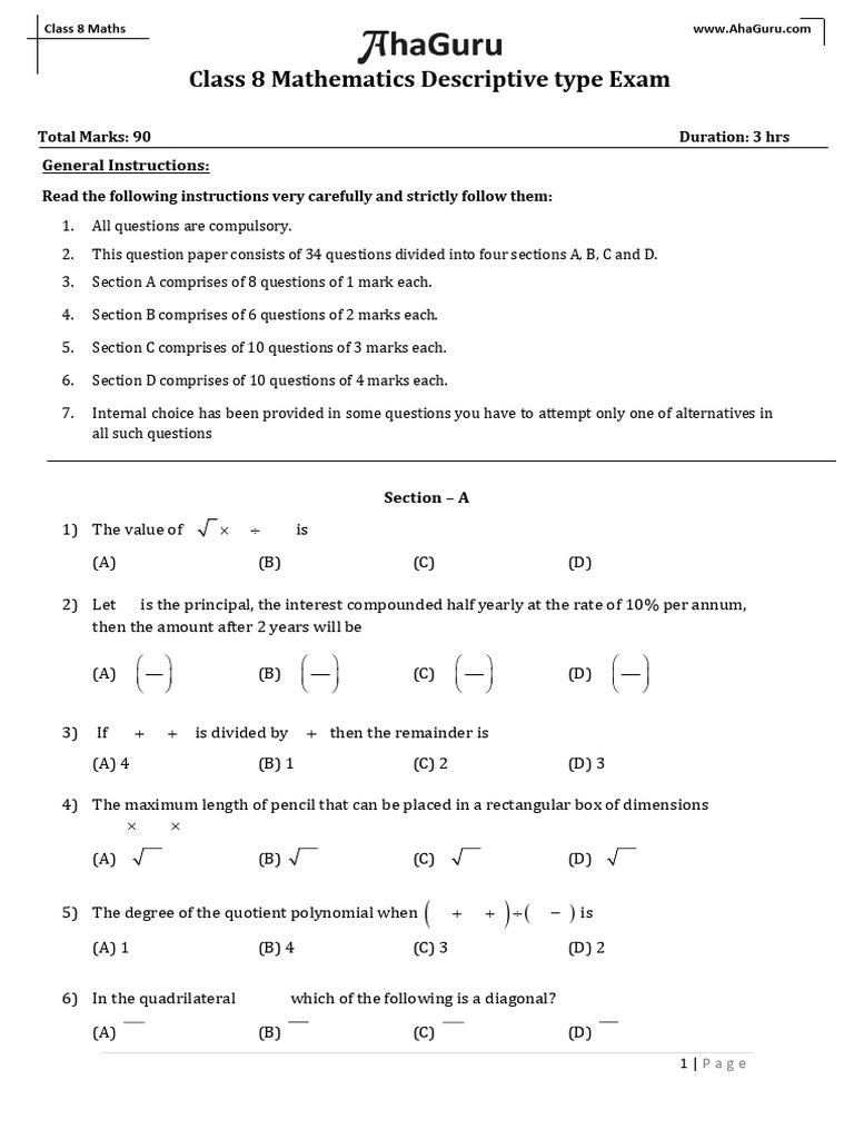 Descriptive-Type Math Exam. | PDF | Area | Elementary Geometry