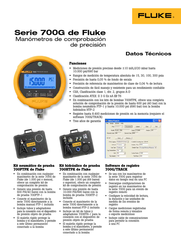Serie 700G de Fluke: Manómetros de Comprobación de Precisión | PDF ...
