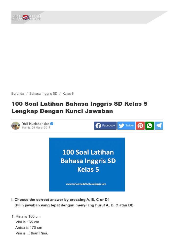 Soal Latihan Bahasa Inggris SD - HTML M 1 | PDF