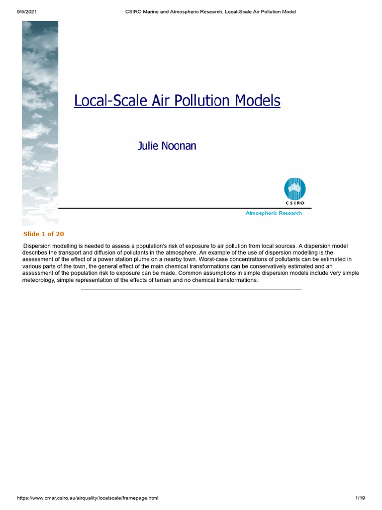CSIRO Marine and Atmospheric Research, Local-Scale Air Pollution Model ...