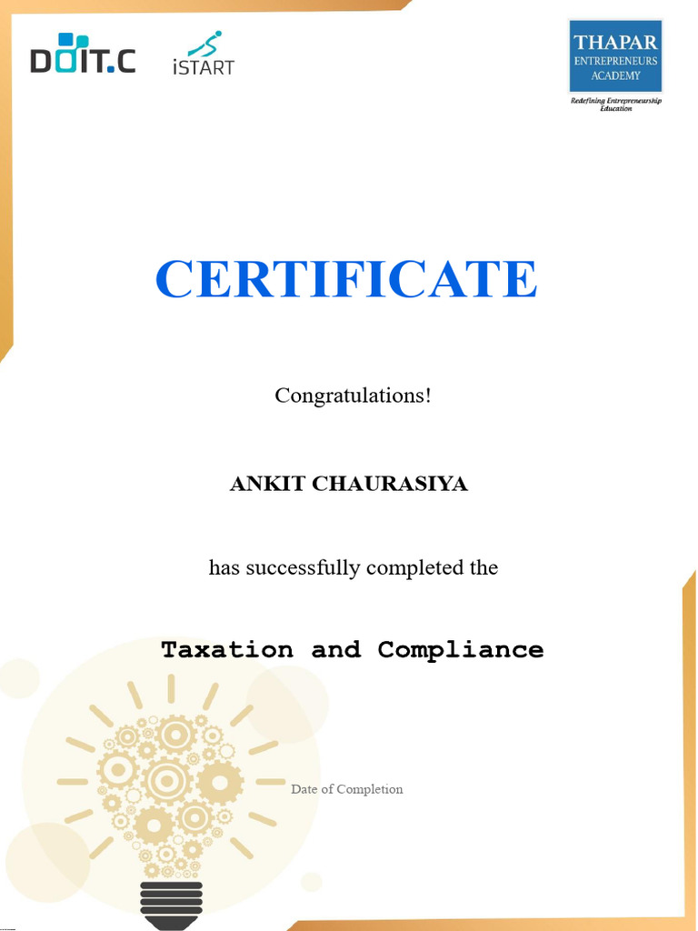 Certificate For Taxation and Compliance | PDF