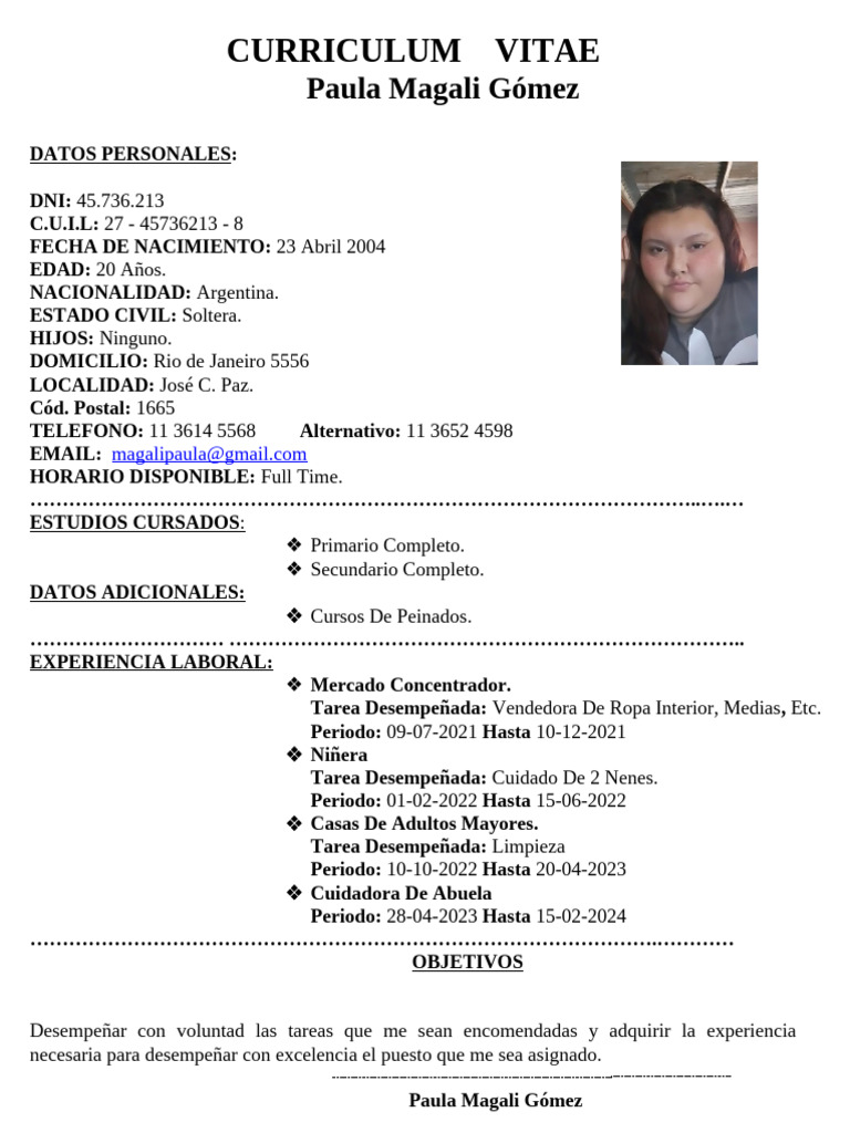 CURRICULUM VITAE - Paula Magali Gomez | PDF