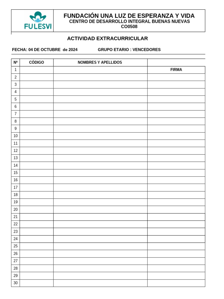 Formato Asistencia Actividades Fundacion | PDF