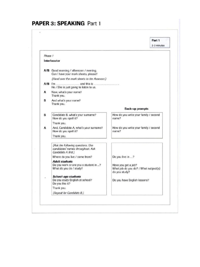 Speaking Test Questions and Tasks | PDF