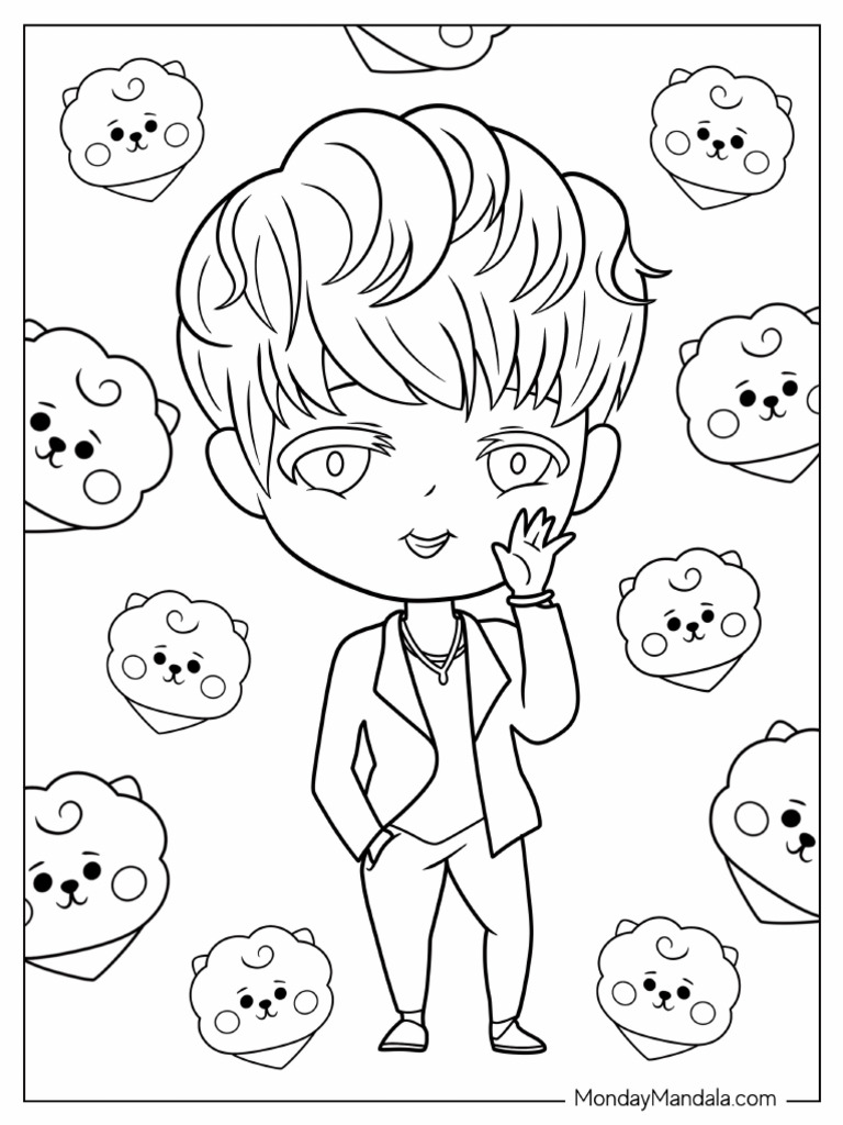 Chibi BTS Jin Waving Coloring Sheet For Kids | PDF