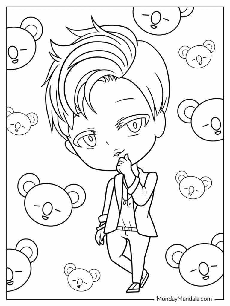 Cute RM Holding Chin Coloring Page | PDF