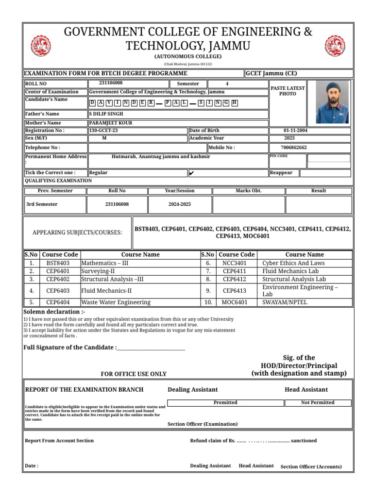 .In Admission-Form 5 Download Admission Form Id 285 | PDF