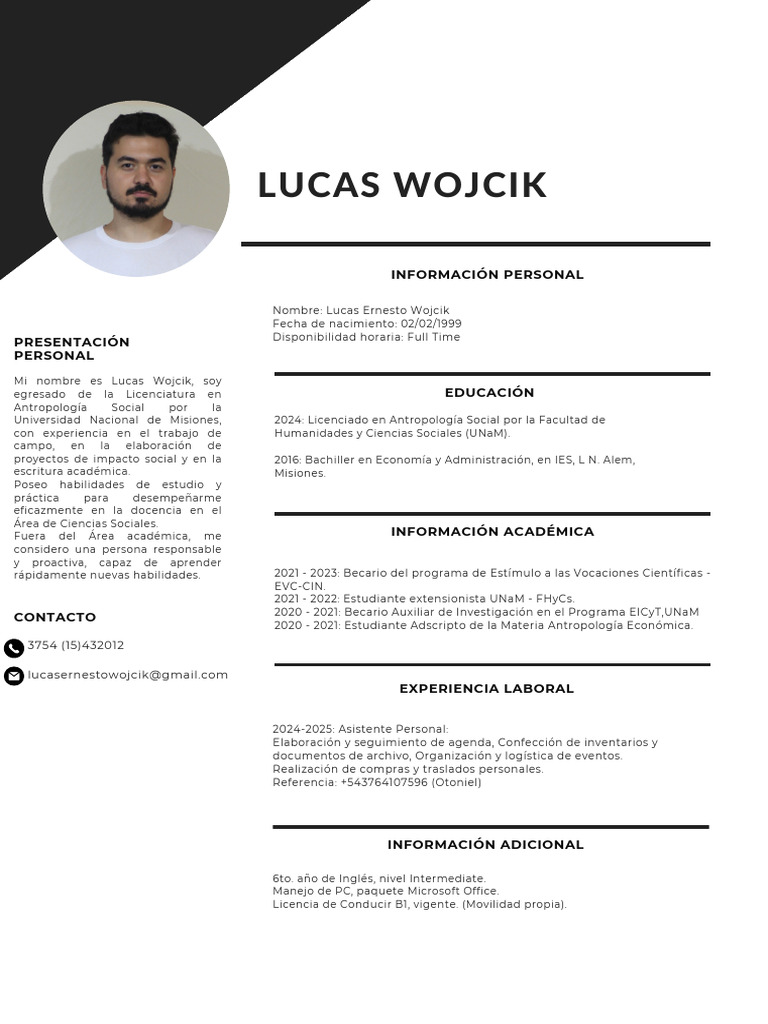 CV Lucas Wojcik | PDF | Aprendizaje