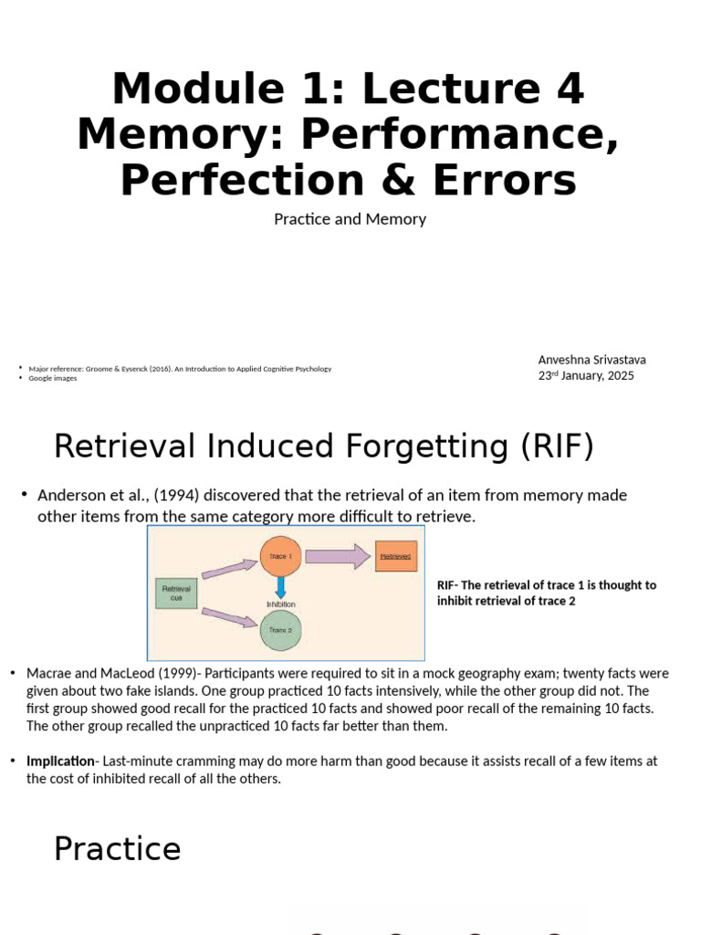 Lecture4 - Memory - Practice - Jan23 - 2025 | PDF | Recall (Memory) | Sleep