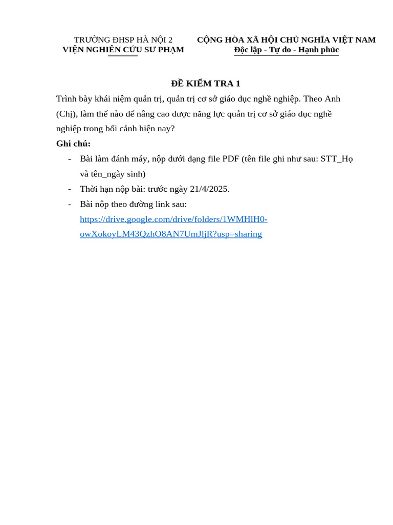 Đề Kiểm Tra 1_gvđh - k2.2025-Gdvn | PDF