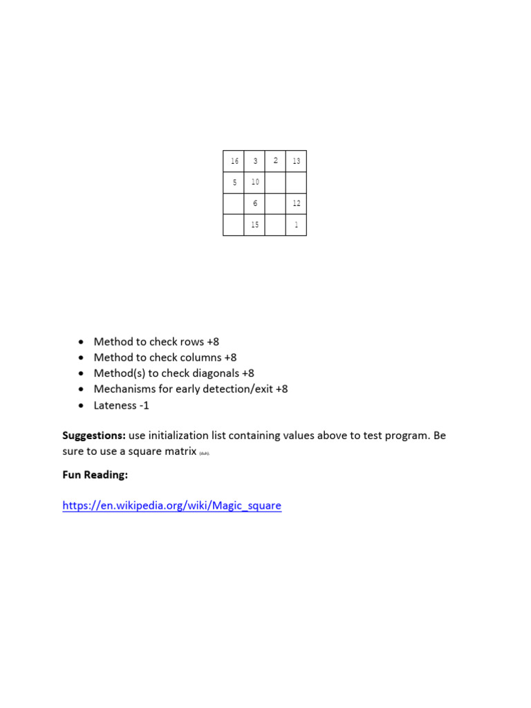 Magic Square Assignment | PDF