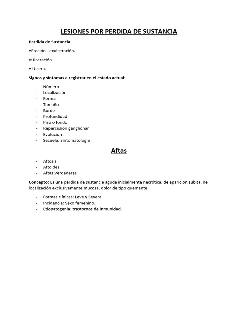 Lesiones por Pérdida de Sustancia: Aftas | PDF | Enfermedades y ...