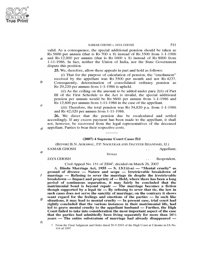 Samar Ghosh v. Jaya Ghosh, (2007) 4 SCC 511 | PDF | Social Institutions | Governance