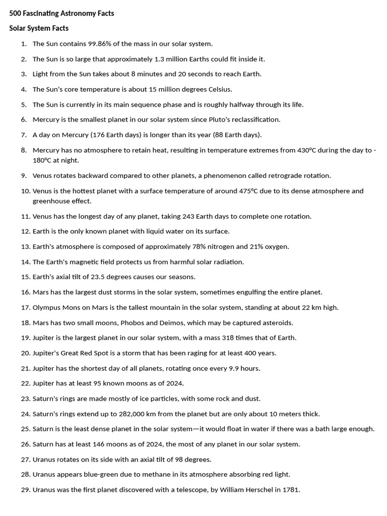 500 Astronomy Facts Explained | PDF | Stars | Galaxy