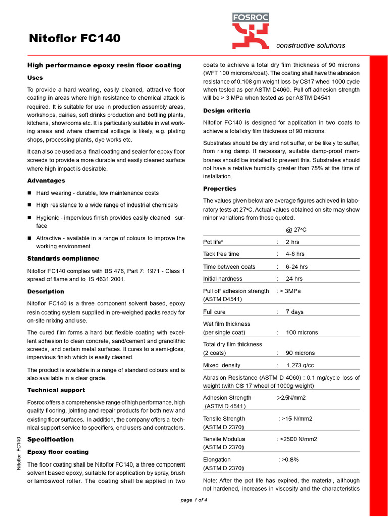 TDS Nitoflor FC140 India5 | PDF | Epoxy | Concrete