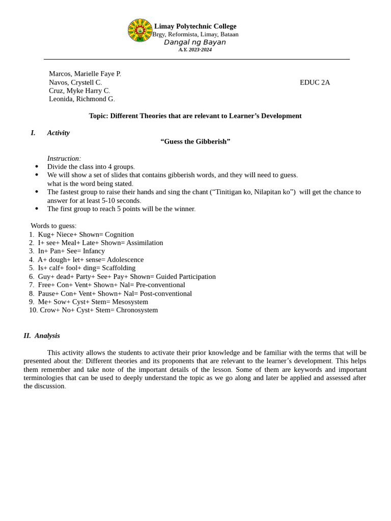 4a's Facilitating Learning | PDF | Schema (Psychology) | Thought