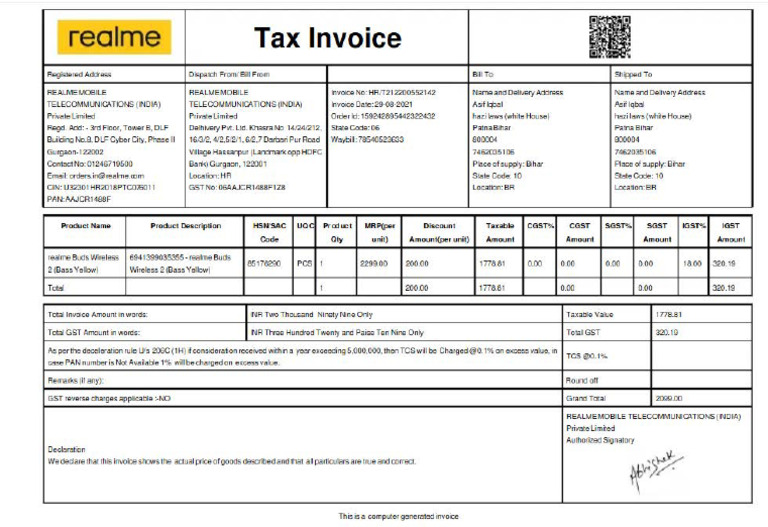 realme invoice | PDF