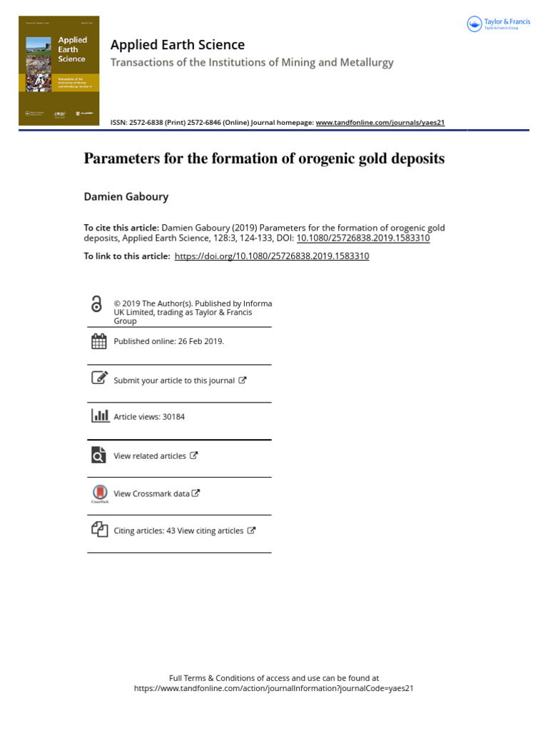 Parameters for the Formation of Orogenic Gold Deposits | PDF | Rock ...