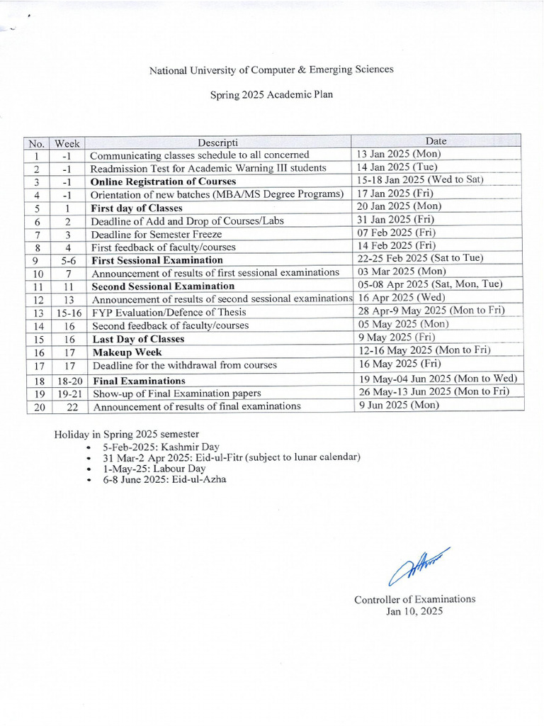Spring 2025 Academic Plan (Revised Jan 15) | PDF