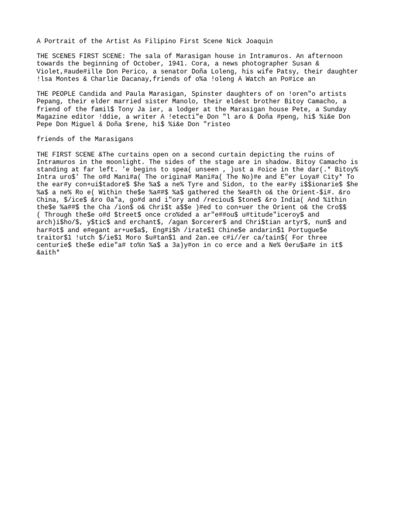 A Portrait of The Filipino Artist As A Filipino First Scene Play Nick ...