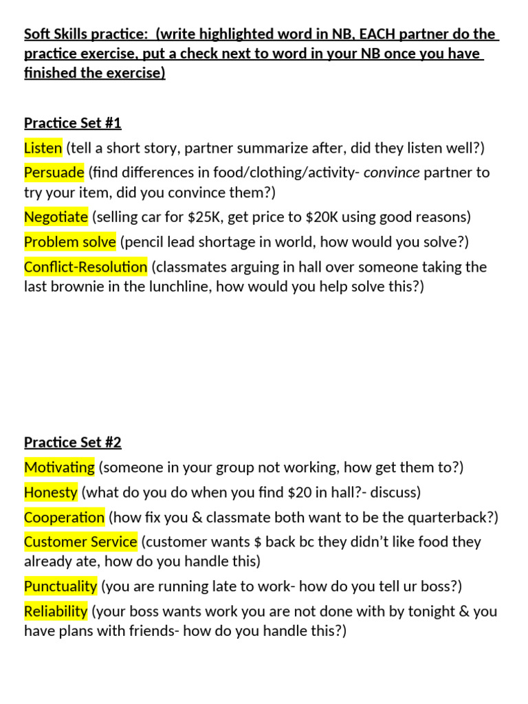 Soft Skills Practice Turn-Talk Present Sheet | PDF