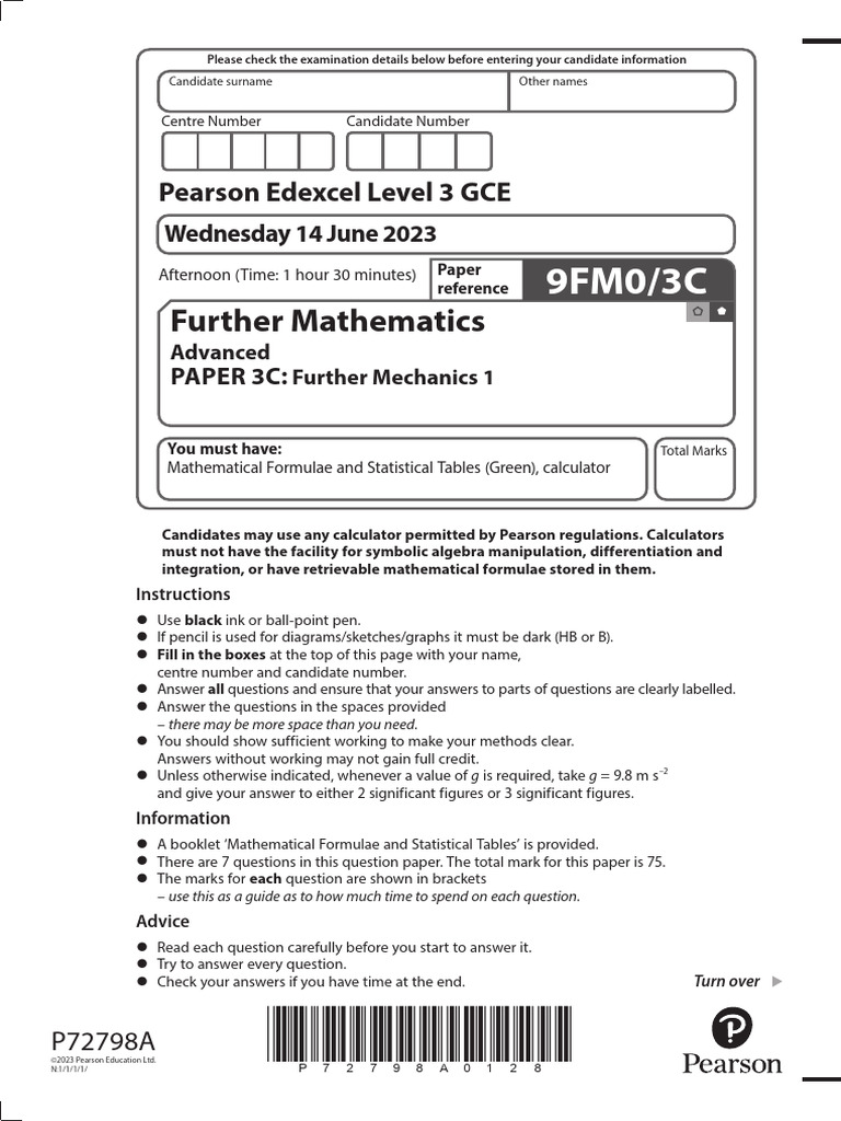 June 2023 QP - Paper FM1 Edexcel Further Maths A Level | PDF | Collision | Force