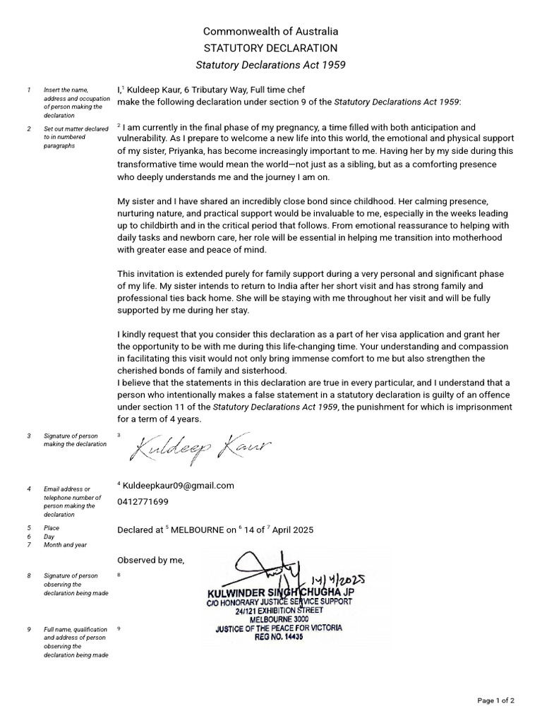 Commonwealth-Statutory-Declaration-Form Kuldeep | PDF | Justice Of The ...