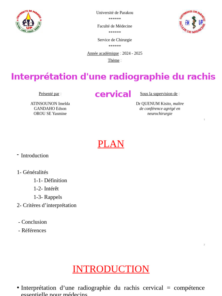 Interprétation RX Rachis Cervical | PDF | Vertèbre | Colonne vertébrale