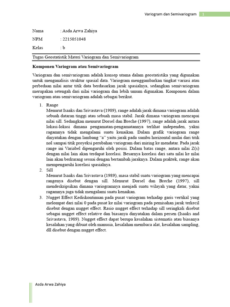 Asda Arwa Zahiya - Tugas Materi Variogram Dan Semivariogram | PDF