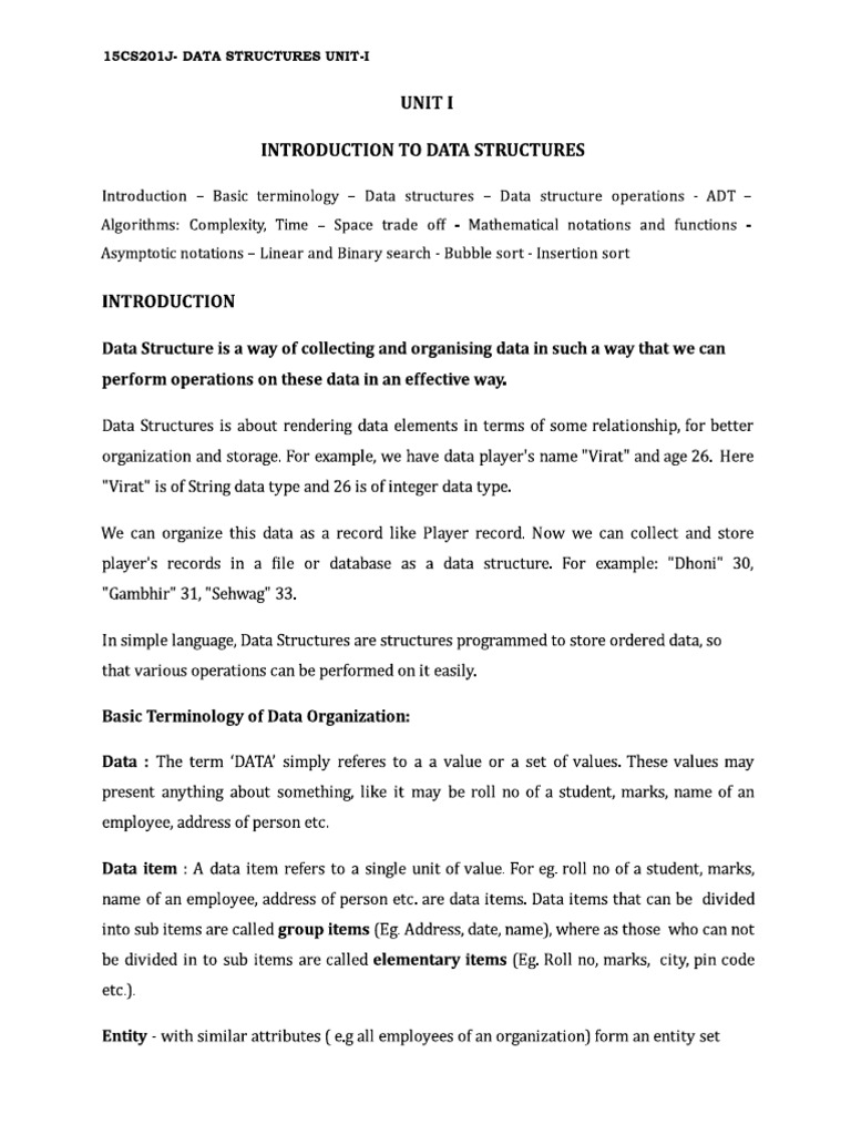 Dsa Unit 1 | PDF
