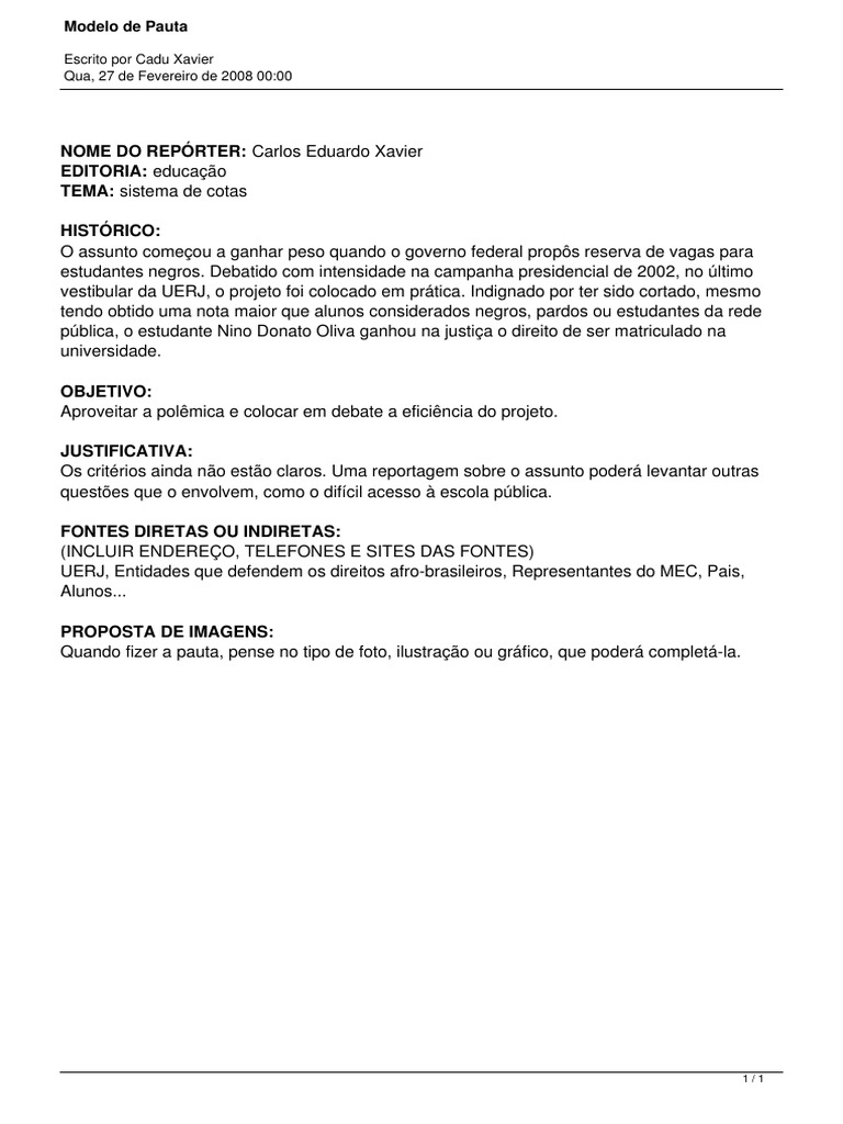 Modelo de Pauta | PDF