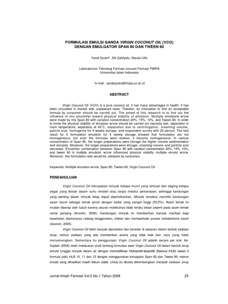 Formulasi Emulsi Ganda VCO Stabil | PDF