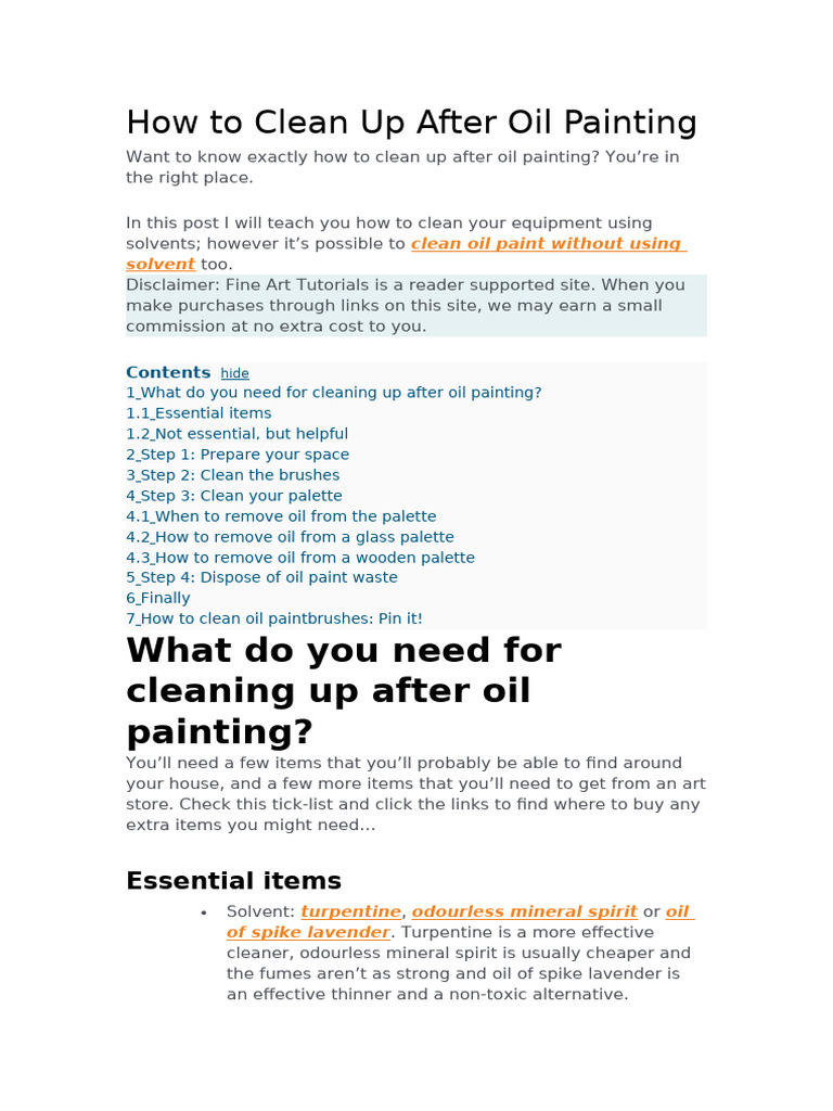 How To Clean Up After Oil Painting | PDF | Paint | Oil Painting