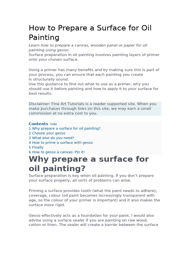 How To Prepare A Surface For Oil Painting | PDF | Oil Painting | Visual ...