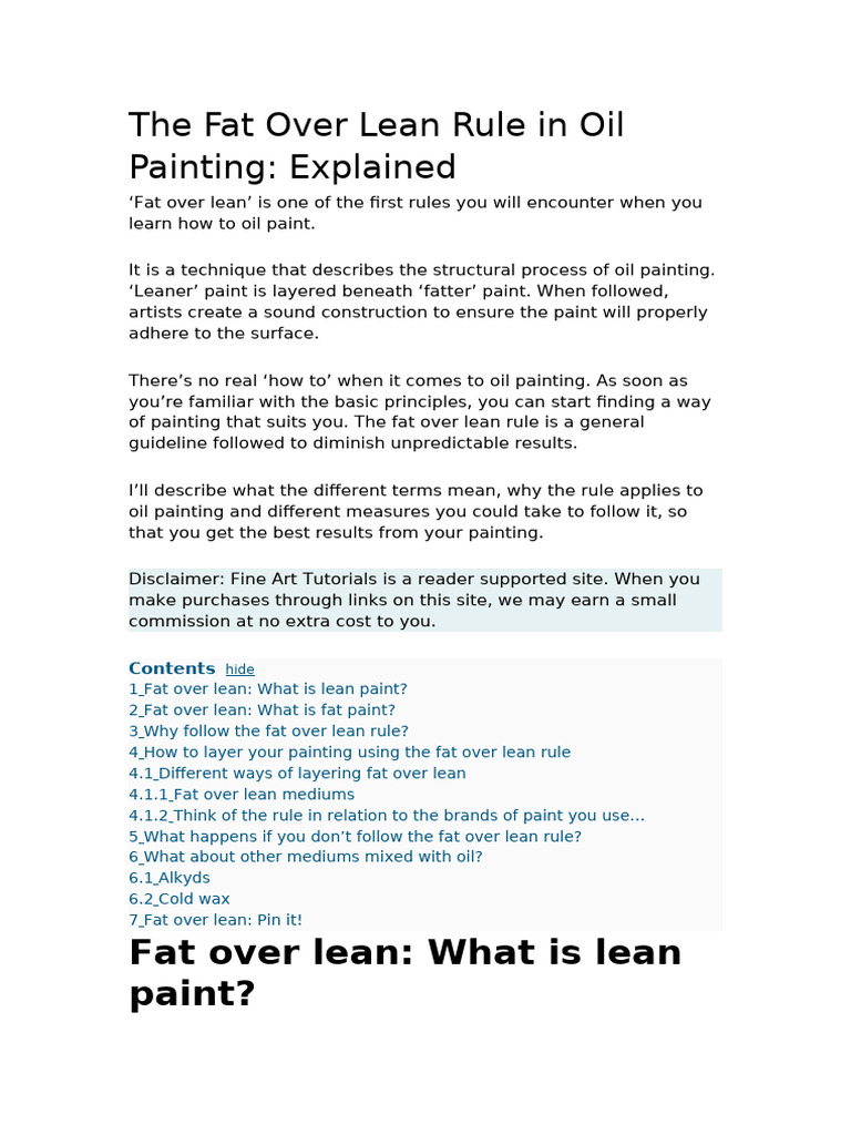 The Fat Over Lean Rule in Oil Painting - Explained | PDF | Paint | Oil ...