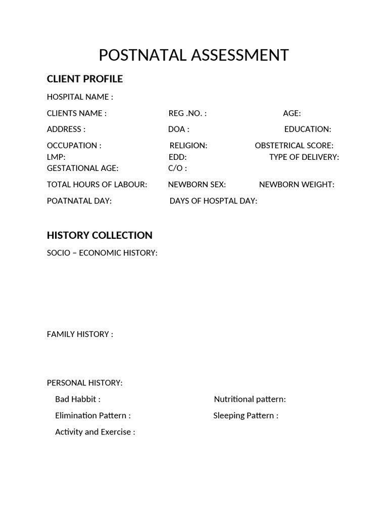 Postnatal Assessment Format | PDF | Postpartum Period | Pregnancy