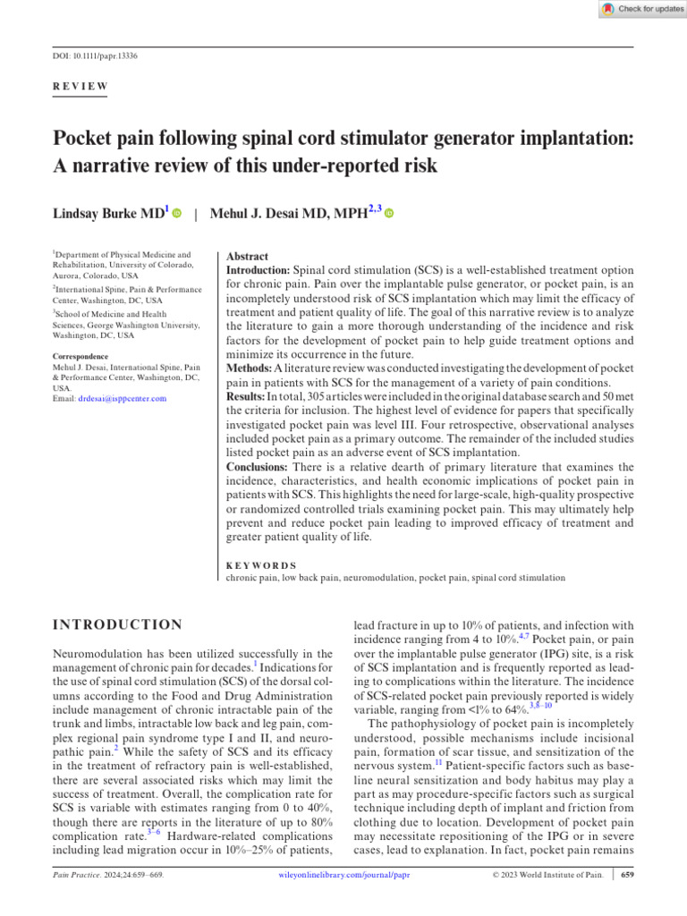 Pain Practice - 2023 - Burke - Pocket Pain Following Spinal Cord ...