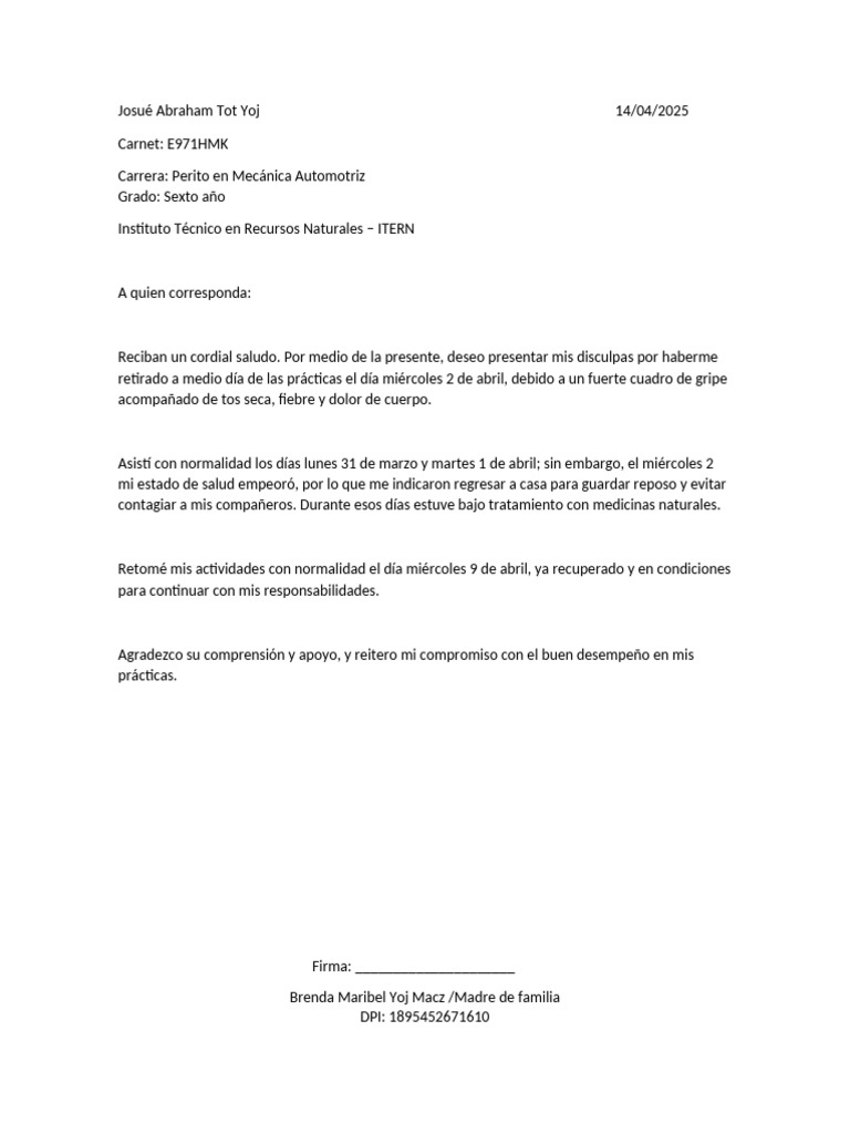 Carta de excusa | PDF