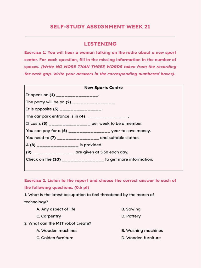 Self-Study Assignment Week 21 | PDF