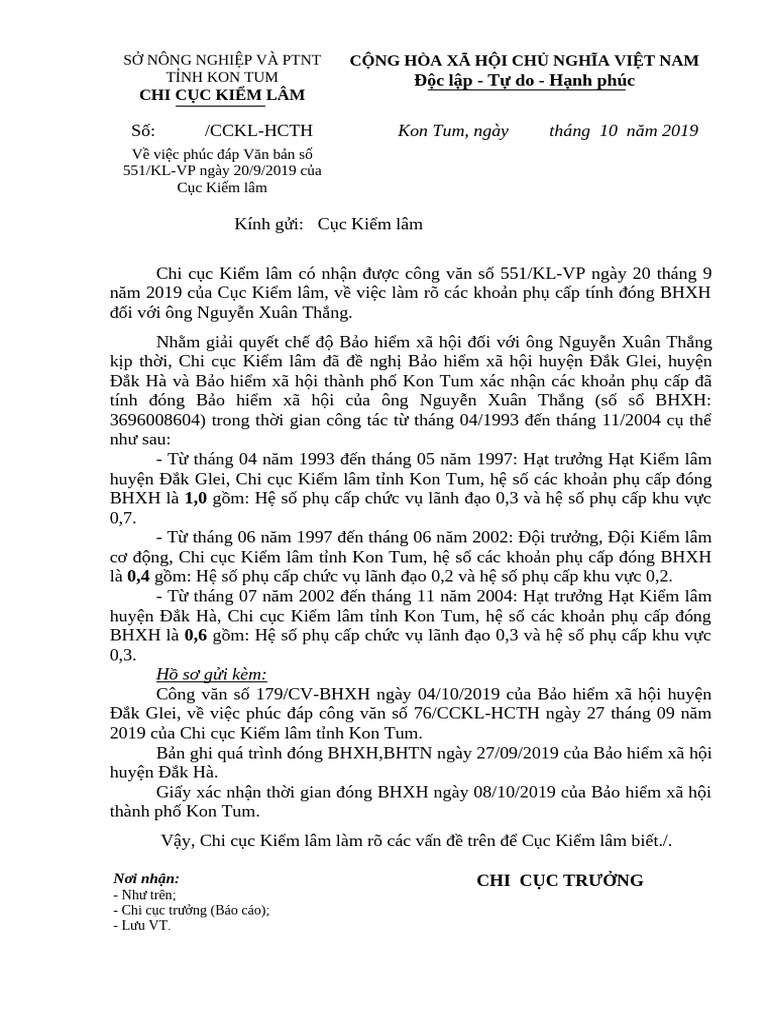 Phuc Dap CV 551 Xac Nhan Cac Khoan PC Dong BHXH | PDF